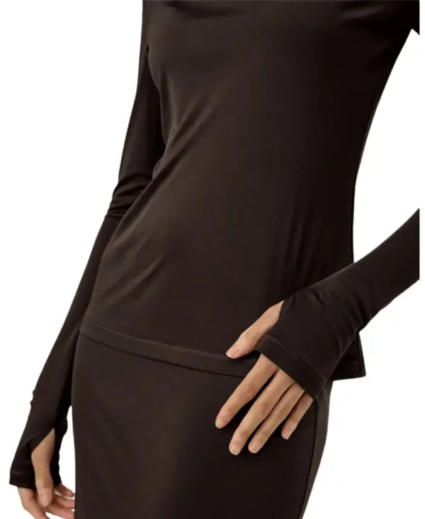 Lilysilk Slim Fitted Long Sleeve Top - Cocoa