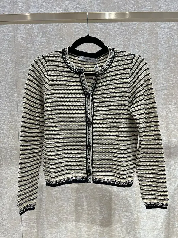Dior Marinière Knit Cardigan - Beige And Black