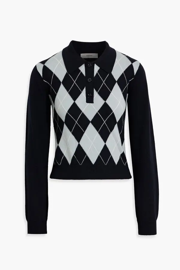 FRAME Argyle Wool-blend Polo Sweater