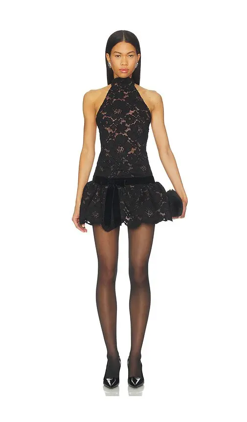 Retrofete Cicely Lace Halterneck Mini Dress - Black