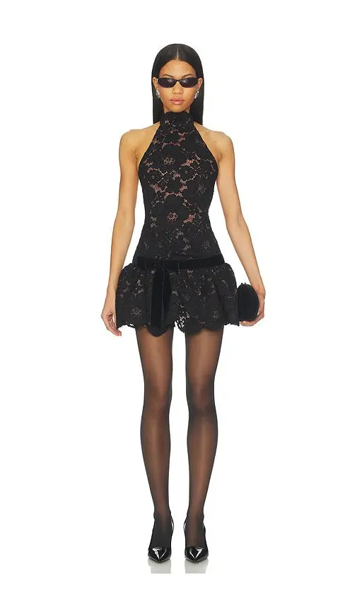 Retrofete Cicely Lace Halterneck Mini Dress - Black