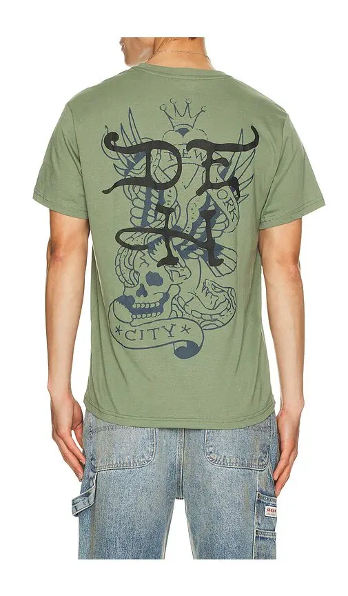 Ed Hardy Heart Skull Tee In Olive