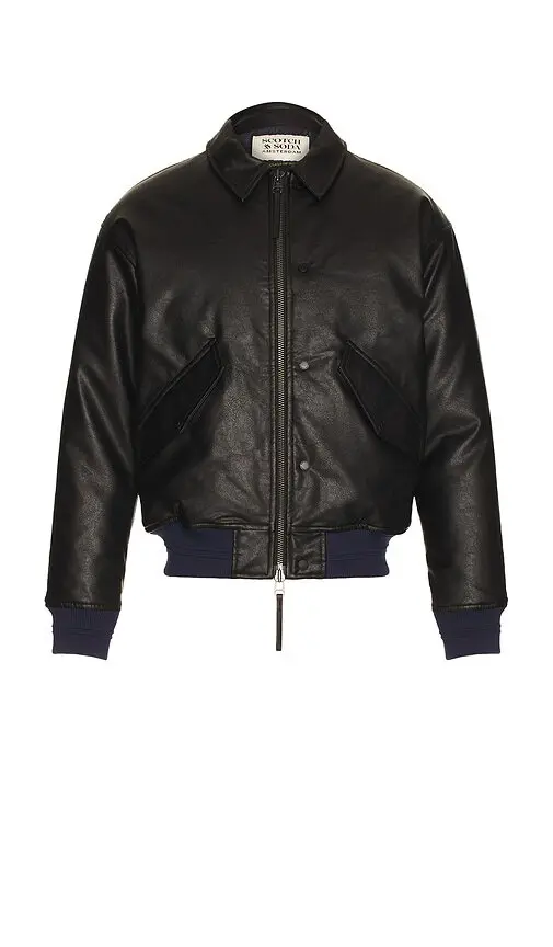 Scotch & Soda Faux Leather Puffer Jacket In Black