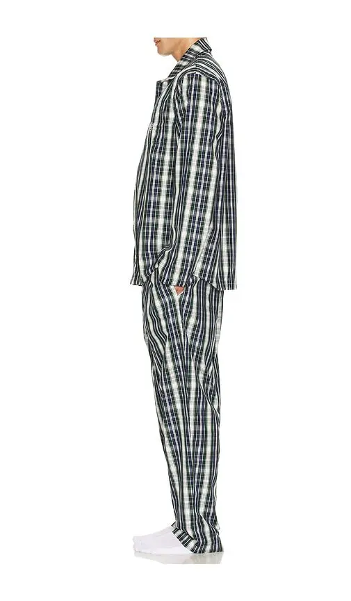 Lacoste Plaid Poplin Pajama Set In Blue