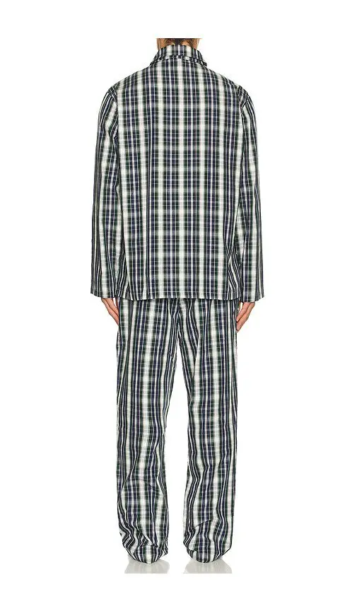 Lacoste Plaid Poplin Pajama Set In Blue