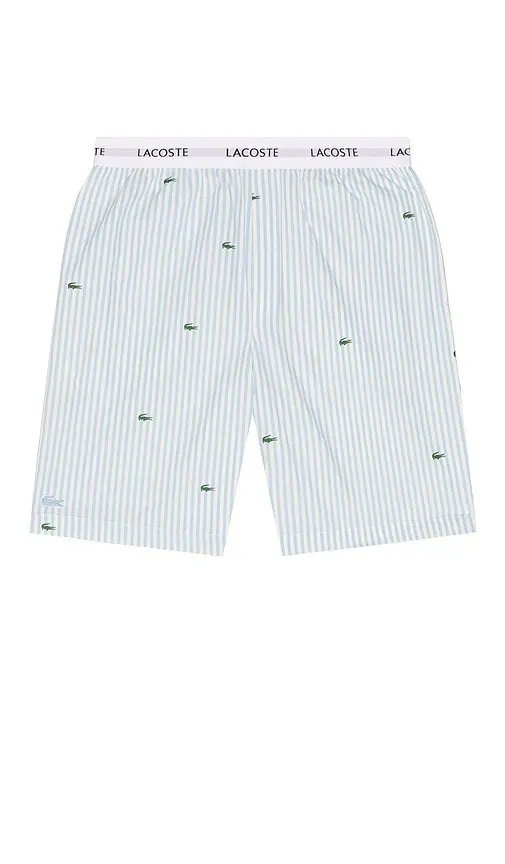 Lacoste Straight Fit Printed Cotton Pajama Shorts - Panorama  White  & Green