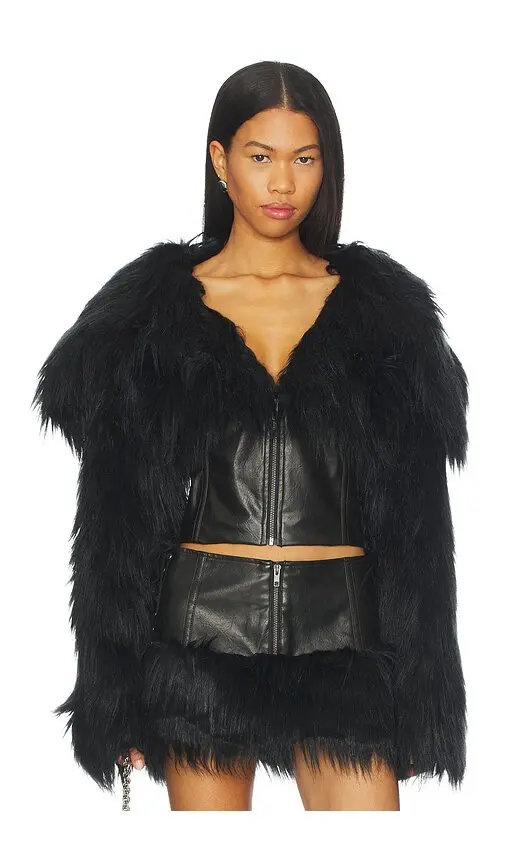 JADED LONDON Faux Fur Cropped Jacket - Black