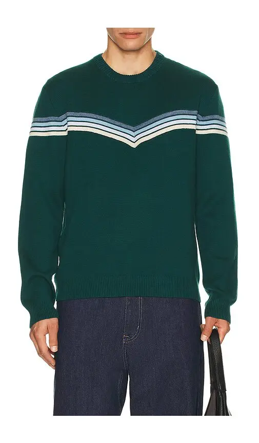 Marine Layer Chevron Varsity Crew Sweater - Green Cool Stripe