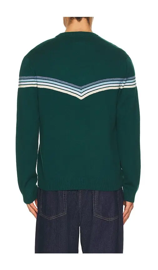 Marine Layer Chevron Varsity Crew Sweater - Green Cool Stripe