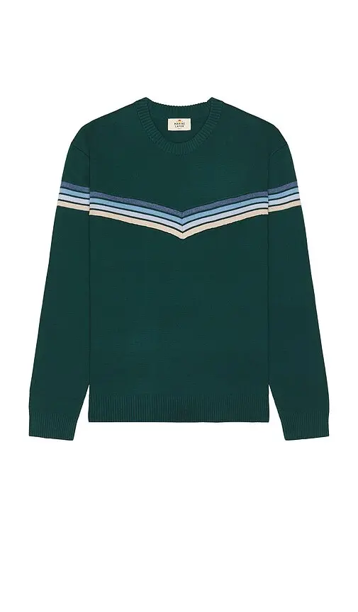 Marine Layer Chevron Varsity Crew Sweater - Green Cool Stripe