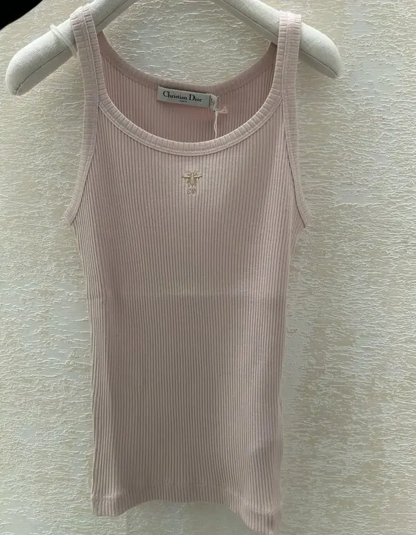 Dior Pale Ribbed Tank - Light Pink