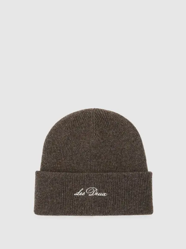 LES DEUX Wayne Embroidered Beanie - Mountain Grey Melange