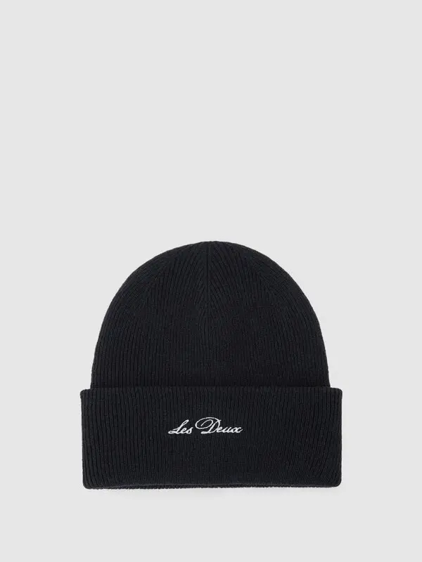 LES DEUX Wayne Embroidered Beanie - Dark Navy