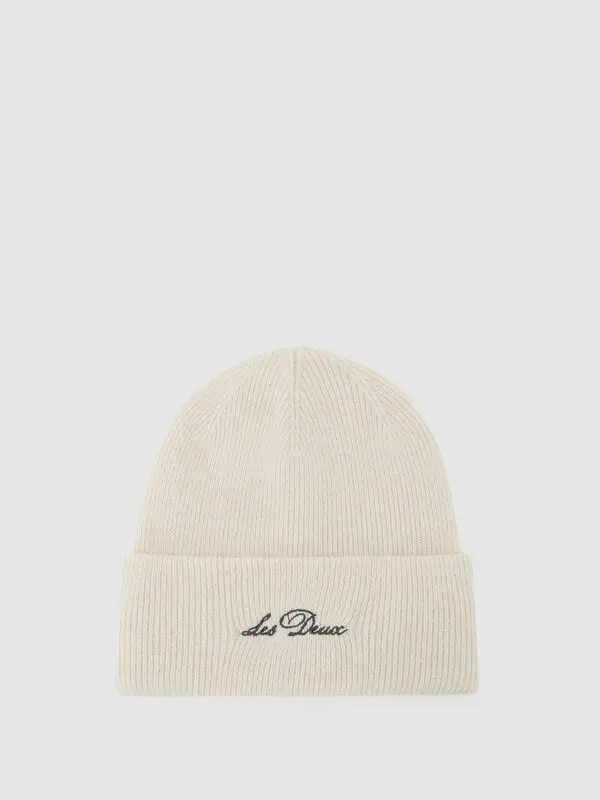 LES DEUX Wayne Embroidered Beanie - Ivory