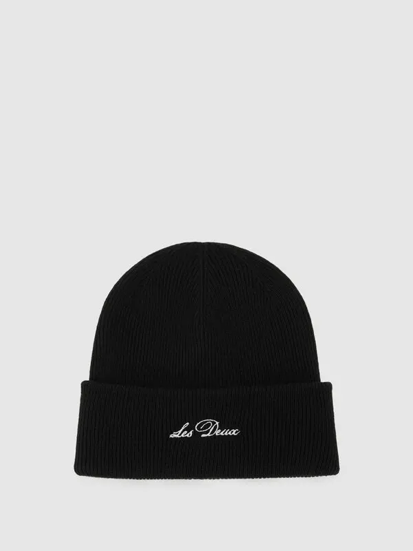 LES DEUX Wayne Embroidered Beanie - Black