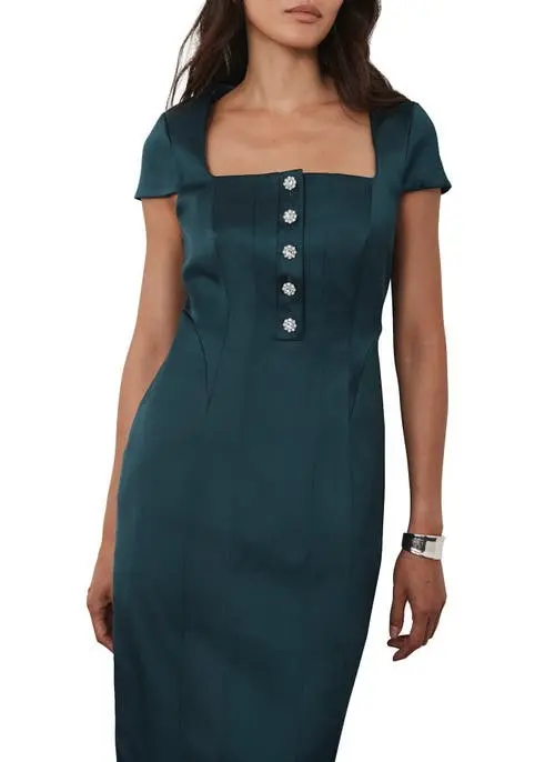 Mint Velvet Satin Midi Dress - Green