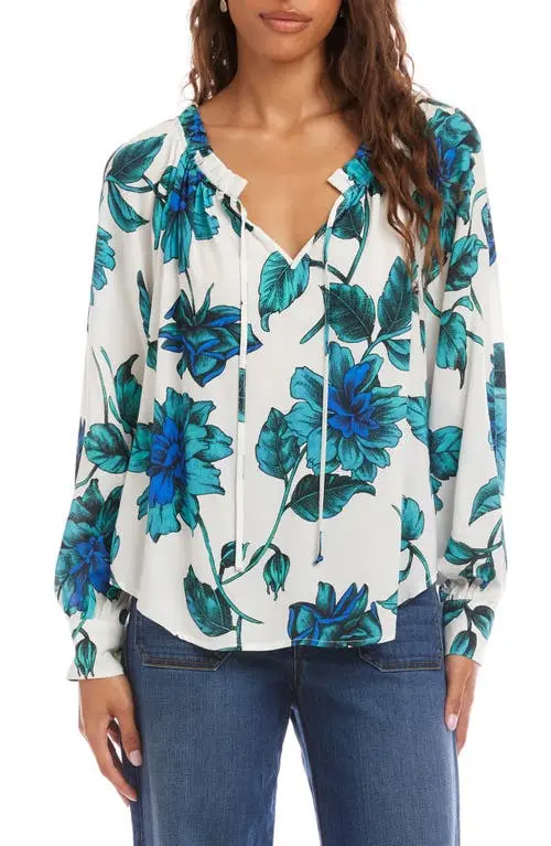Karen Kane Floral Gathered Neck Peasant Top - Floral Print