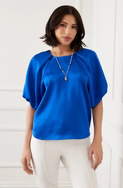 Karen Kane Puff Sleeve Satin Top - Sapphire Blue