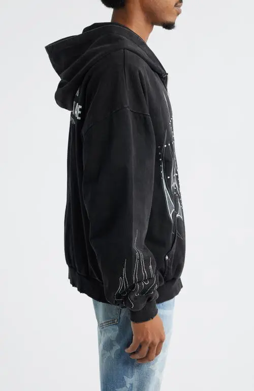 MEMORY LANE Flame Studded Graphic Zip Hoodie