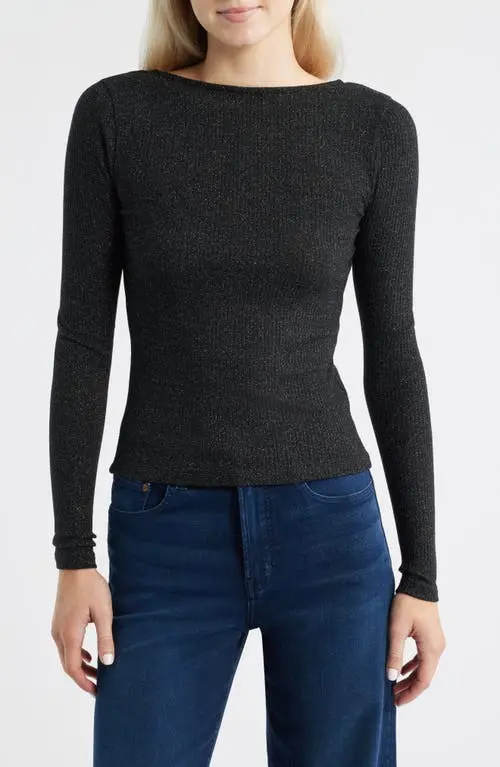 Madewell Sparkle Scoop Back Long Sleeve Top - Lurex Black