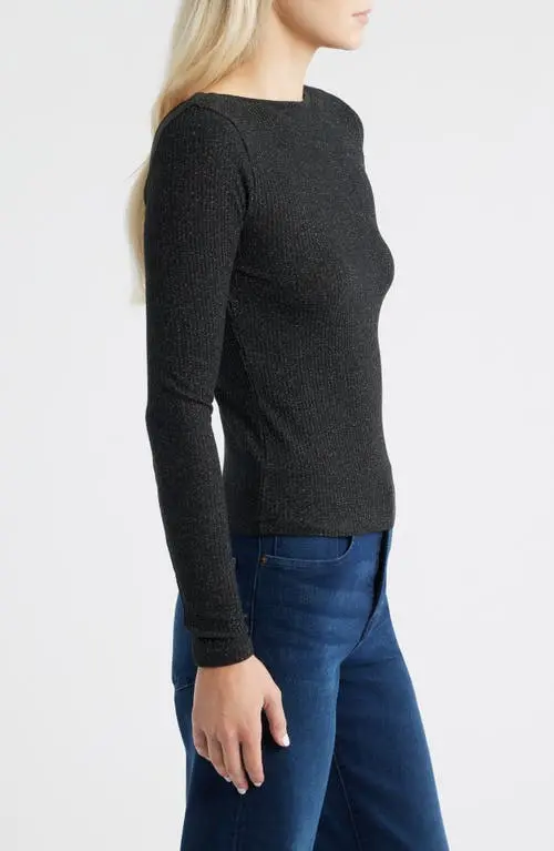 Madewell Sparkle Scoop Back Long Sleeve Top - Lurex Black