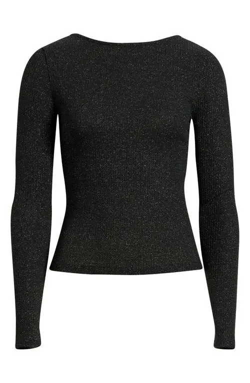 Madewell Sparkle Scoop Back Long Sleeve Top - Lurex Black