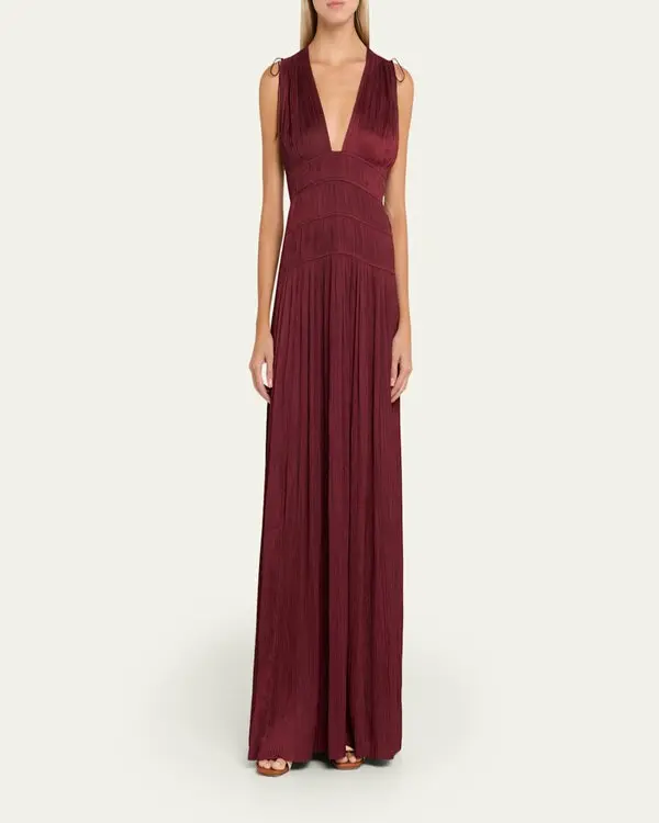Ulla Johnson Tasneem Pleated Deep-v Gown