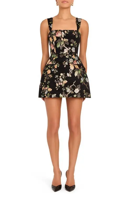Amanda Uprichard Floral Embroidery Romper - Black/gold