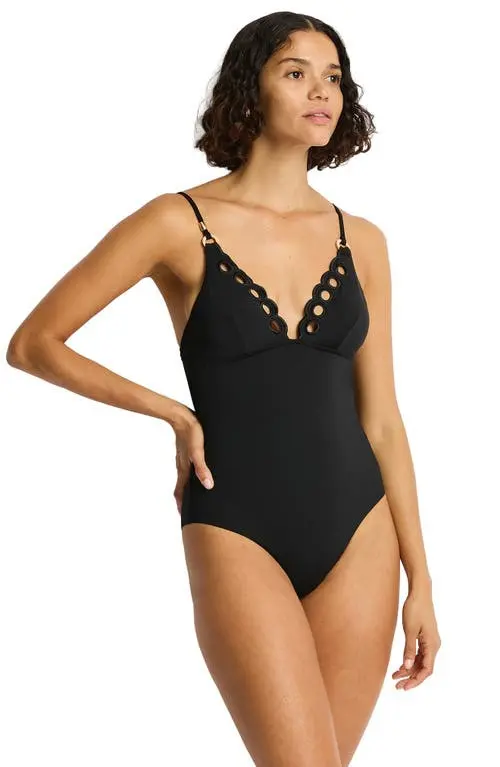 SEA LEVEL Elysian Embroidered Cutout One-piece Swimsuit