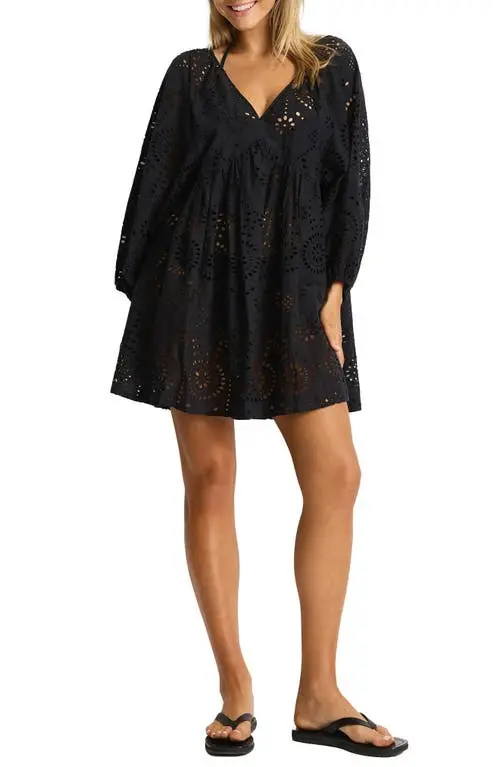 SEA LEVEL Ibiza Boho Long Sleeve Cover-up Dress - Black