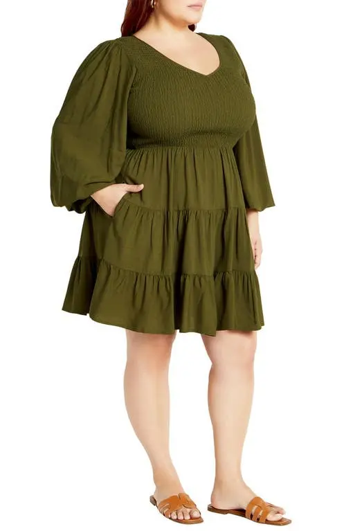 City Chic Smocked Mini Dress - Green