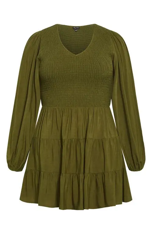 City Chic Smocked Mini Dress - Green