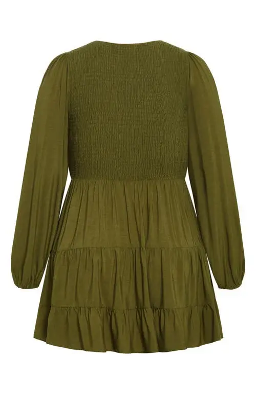 City Chic Smocked Mini Dress - Green