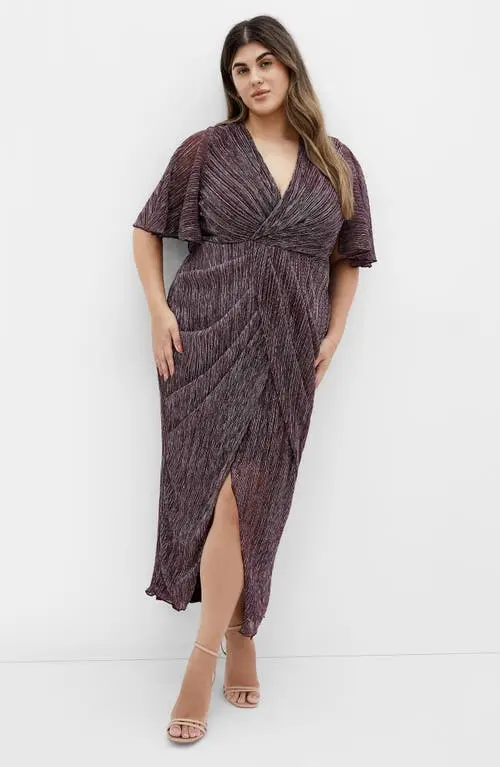 City Chic Metallic Flutter Sleeve Maxi Dress