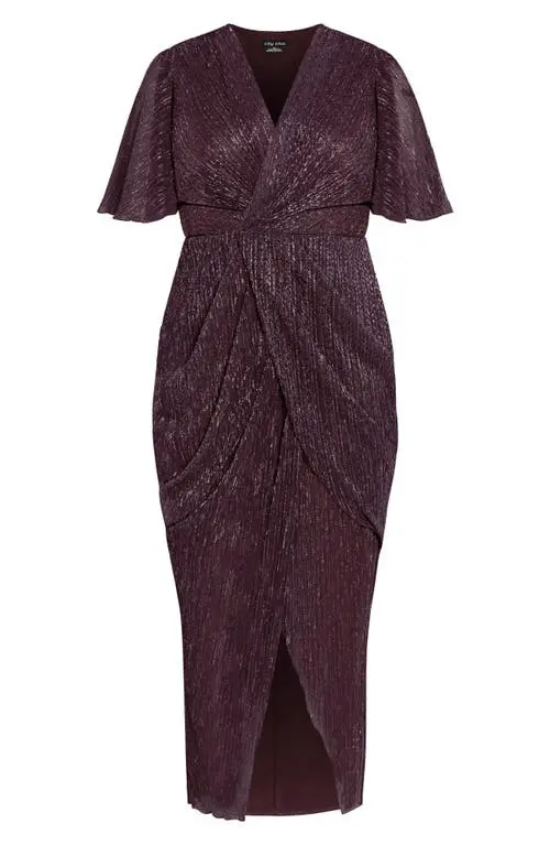 City Chic Metallic Flutter Sleeve Maxi Dress