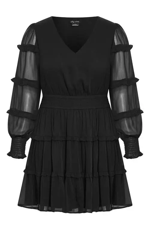 City Chic Daisy June Tiered Long Sleeve Dress