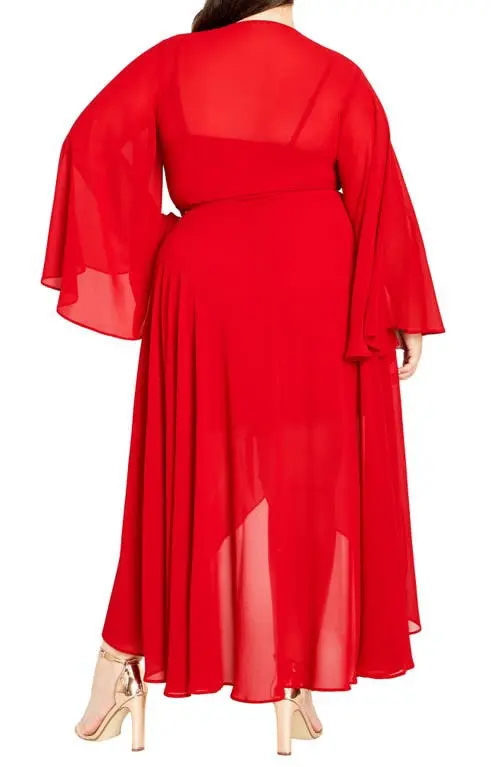 City Chic Long Sleeve Chiffon Wrap Dress