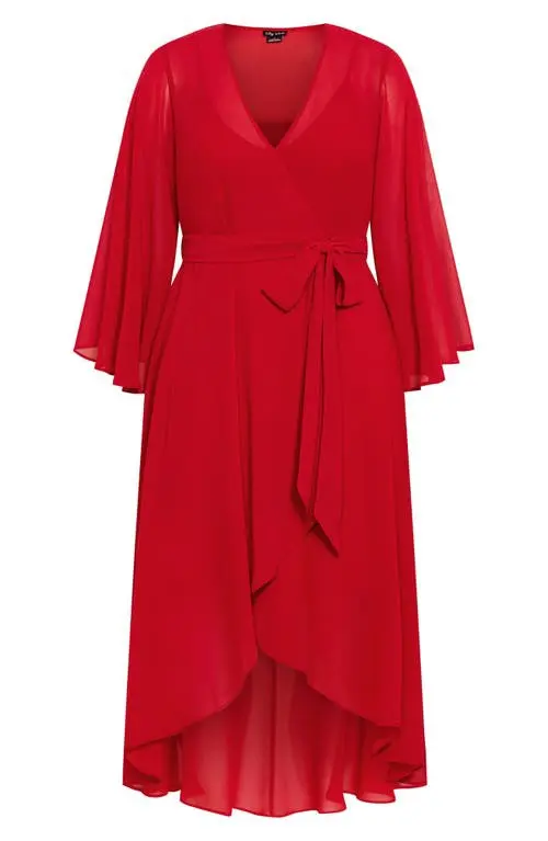 City Chic Long Sleeve Chiffon Wrap Dress