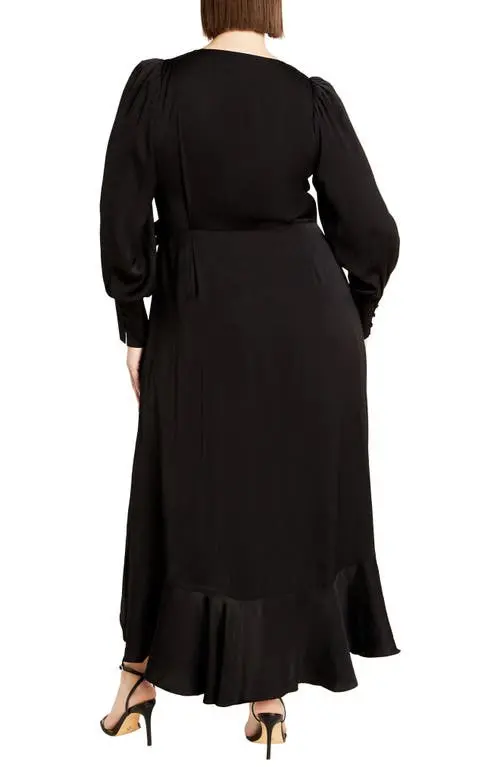 City Chic Oki Long Sleeve Wrap Dress - Black