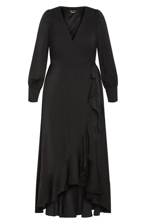 City Chic Oki Long Sleeve Wrap Dress - Black