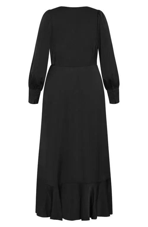 City Chic Oki Long Sleeve Wrap Dress - Black
