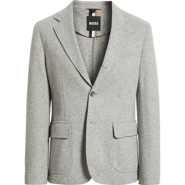 BOSS Hanry Slim-fit Felted Wool-blend Sport Coat - Silver