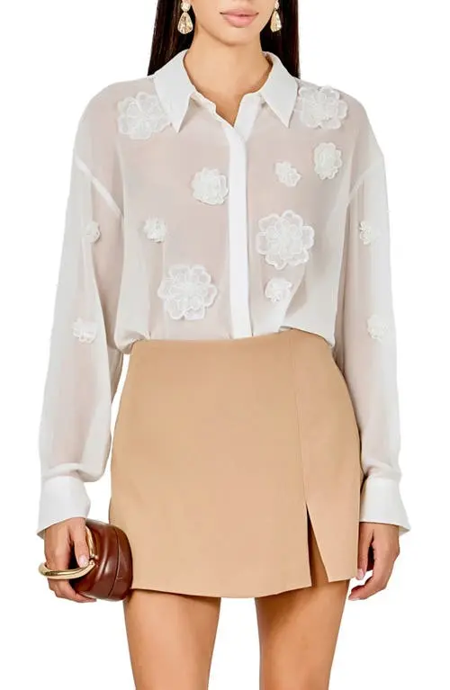 Endless Rose Floral Detail Sheer Shirt - White