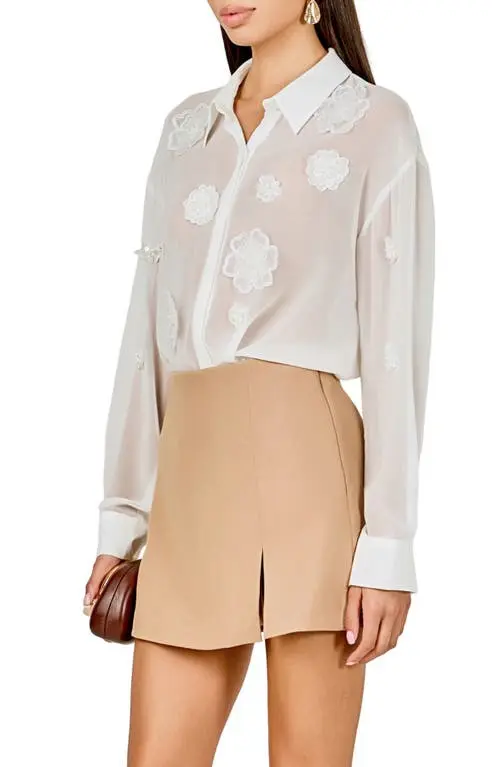 Endless Rose Floral Detail Sheer Shirt - White