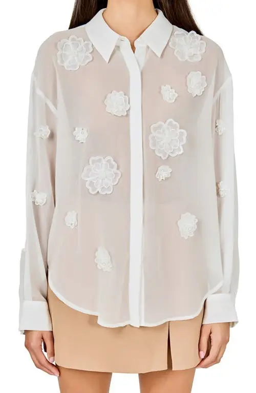 Endless Rose Floral Detail Sheer Shirt - White