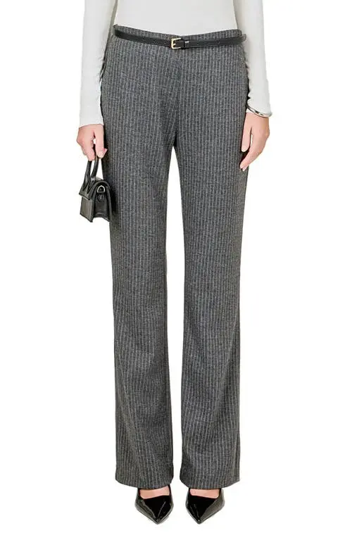 Endless Rose Stripe Stretch Knit Flare Pants - Grey