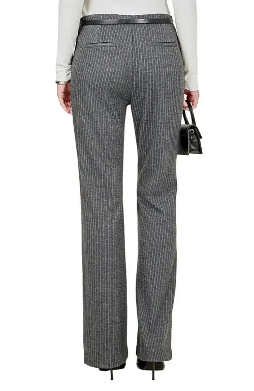 Endless Rose Stripe Stretch Knit Flare Pants - Grey
