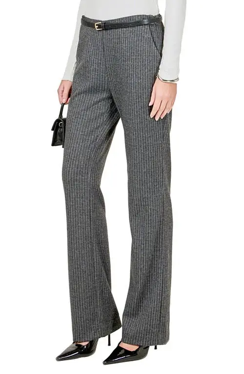 Endless Rose Stripe Stretch Knit Flare Pants - Grey