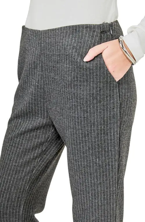 Endless Rose Stripe Stretch Knit Flare Pants - Grey