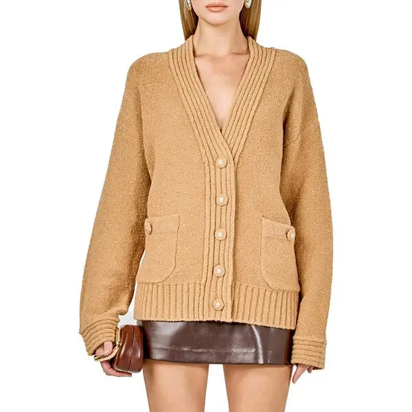 Endless Rose Fuzzy Oversize Cardigan - Camel